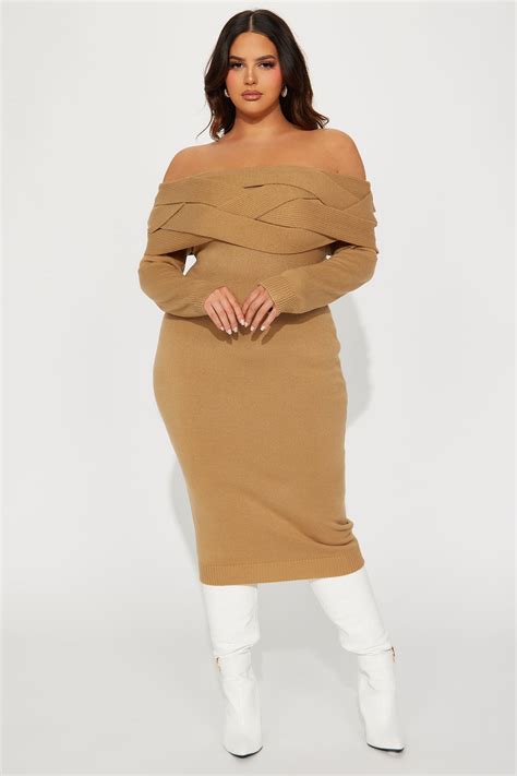 Vivien Sweater Midi Dress Tan Fashion Nova