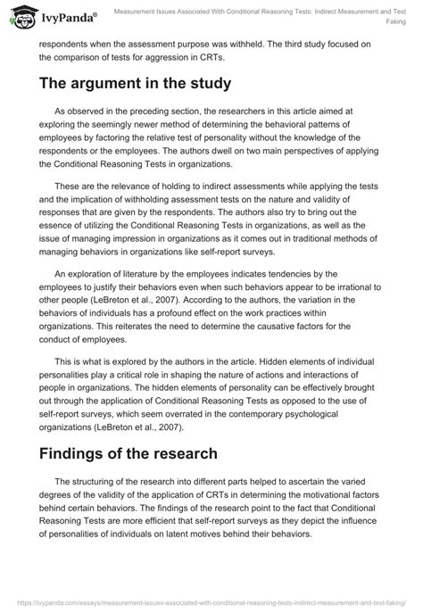 Measurement Issues Associated With Conditional Reasoning Tests Indirect Measurement And Test
