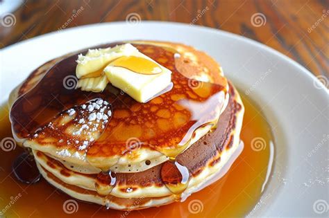 Stacking Pancakes Syrup And Butter Ready To Serve Stock Image Image