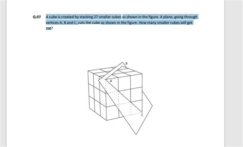 A Cube Is Created By Stacking 27 Smaller Cubes As Shown In The Figure A Plane Going Through