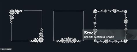 스퀘어 실버 꽃 프레임 템플릿 세트입니다 호화스러운 황금 구조 테두리를 초대하고 결혼식 증명서 꽃과 나뭇잎이 있는 벡터 아트 0명에 대한 스톡 벡터 아트 및 기타 이미지