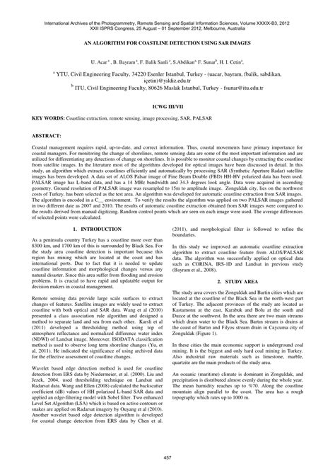 Pdf An Algorithm For Coastline Detection Using Sar Images