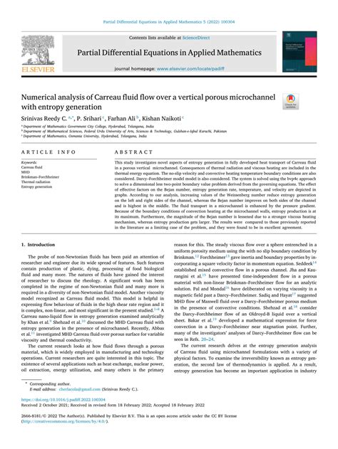 Pdf Numerical Analysis Of Carreau Fluid Flow Over A Vertical Porous