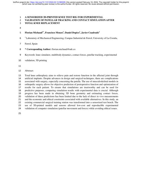 Pdf A Sensorized 3d Printed Knee Test Rig For Experimental Validation