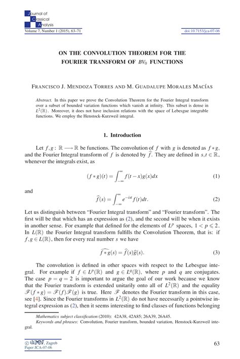 Pdf On The Convolution Theorem For The Fourier Transform Of Bv 0