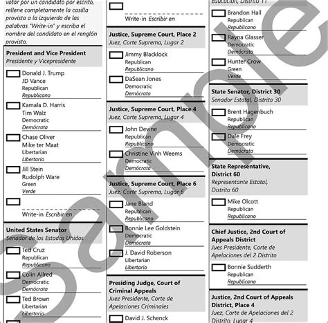 Sample Ballot For 05 November 2024 Federal And State General Election