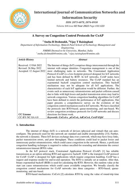 pdf a survey on congestion control protocols for coap