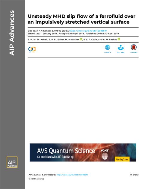 Pdf Unsteady Mhd Slip Flow Of A Ferrofluid Over An Impulsively