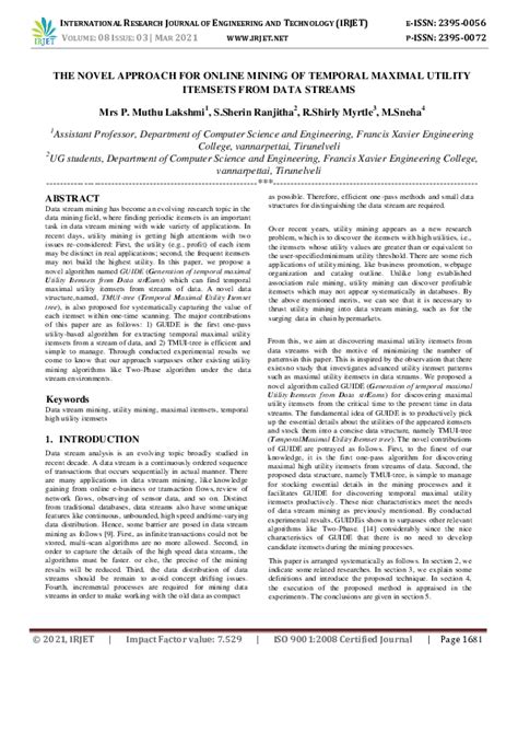 Pdf The Novel Approach For Online Mining Of Temporal Maximal Utility Itemsets From Data Streams