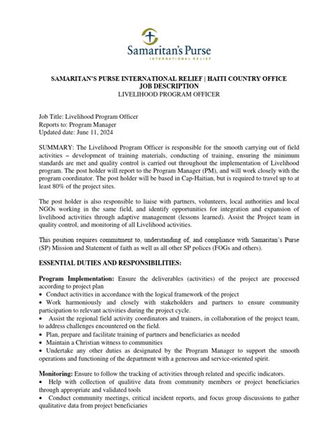 Livelihood Program Officer 1 Download Free Pdf Communication