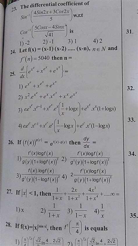 23 The Differential Coefficient Of Sin 25 4sin2x 3cos2x 5 5cosx 4sinx √