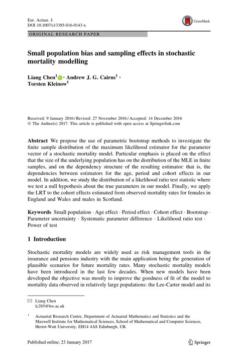 Pdf Small Population Bias And Sampling Effects In Stochastic Mortality Modelling