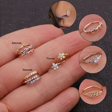 플라워 크리스탈 지르콘 Cz 콧구멍 코 후프 헬릭스 연골 허기 귀걸이 Daith Snug Rook Tragus 링 귀 피어싱