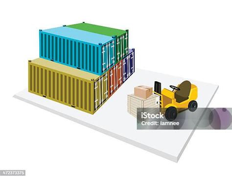 포크리프트 로딩의 배공 메시지함 대상쪽으로 화물 컨테이너 0명에 대한 스톡 벡터 아트 및 기타 이미지 0명 골판지 기계류