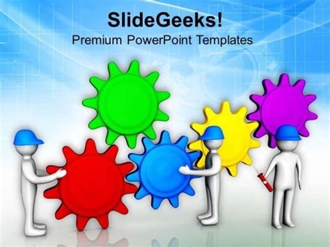 3d Workers Adjusting Gears Powerpoint Templates Ppt Backgrounds For Slides 0713