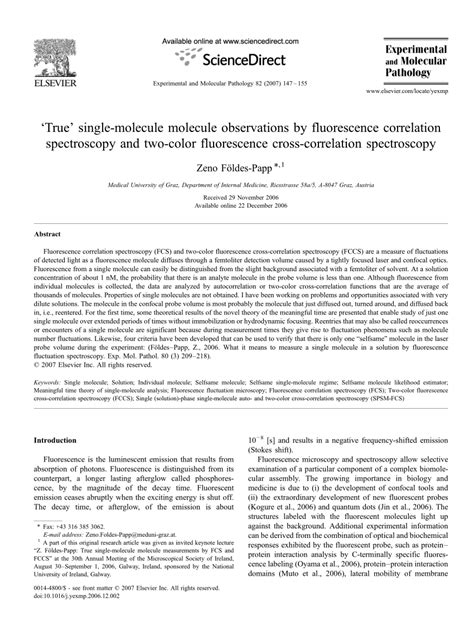 Pdf True Single Molecule Molecule Observations By Fluorescence Correlation Spectroscopy And