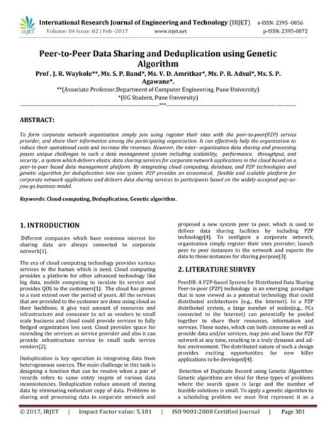 Peer To Peer Data Sharing And Deduplication Using Genetic Algorithm