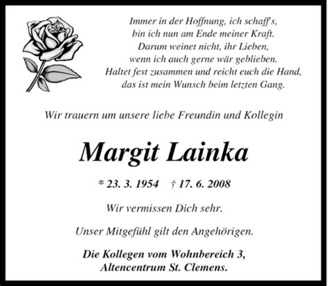 Traueranzeigen Von Margit Lainka Trauer In Nrwde