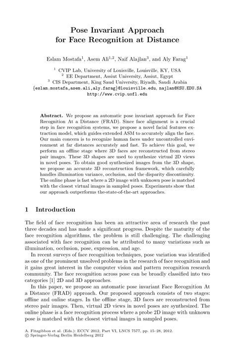 Pdf Pose Invariant Approach For Face Recognition At Distance