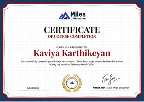Kaviya Karthikeyan On Linkedin I Had Successfully Completed Excel Boot