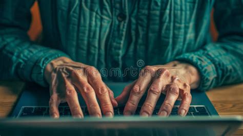 Close Up Of Hands Typing On A Backlit Laptop Keyboard In A Dimly Lit Setting Ai Generated
