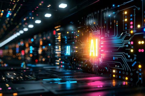 Neon Ai Sign On Circuit Board With Vibrant Lighting Futuristic Digital Art Cyberpunk Theme