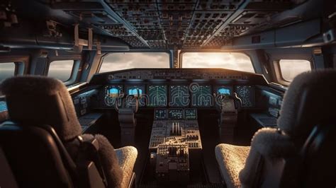 Cockpit Of Airplane Inside View Flight Deck Of Modern Aircraft Autopilot Generative Ai Stock