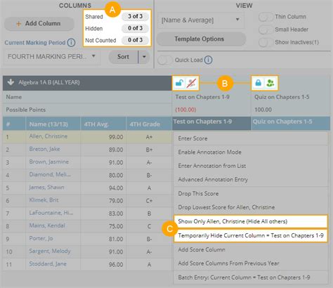 Manage Assignment Columns Score Column Privacy Locking And Visibility Rediker Software