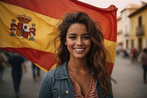 Premium Photo Smileywomanholdingthespanishflag