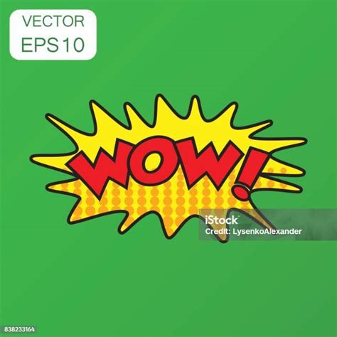 와우 만화 음향 효과 아이콘 비즈니스 개념 와우 사운드 거품 음성 그림 긴 그림자와 녹색 배경에 벡터 일러스트입니다 격언에 대한
