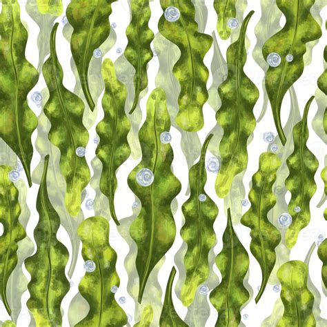 Seamless Pattern With Thickets Of Bright Green Seaweed Background For