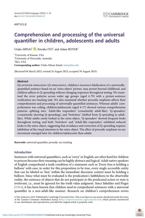 Pdf Comprehension And Processing Of The Universal Quantifier In