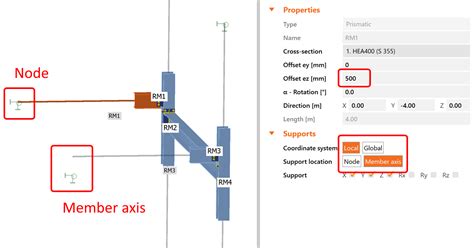 supports with offset in member idea statica