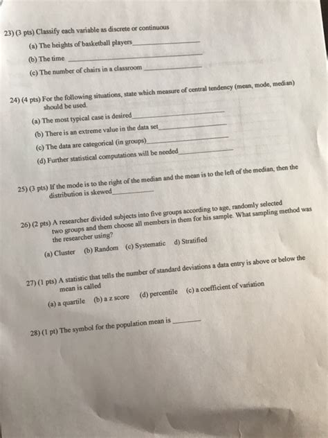 Solved Pts Classify Each Variable As Discrete Or Chegg