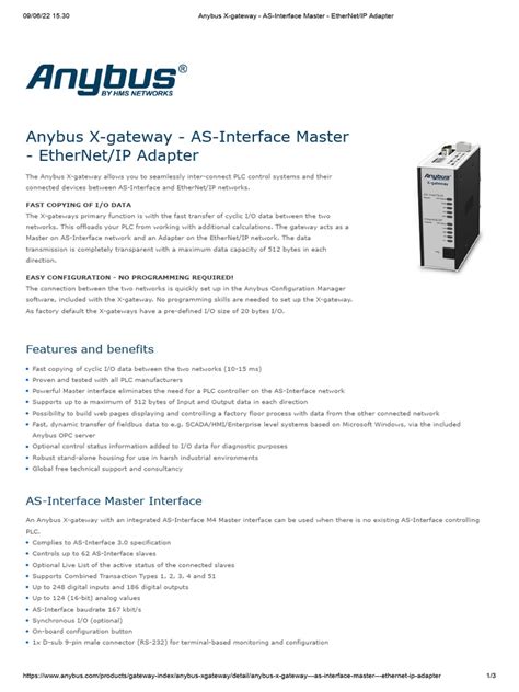 Anybus X Gateway As Interface Master Ethernet Ip Adapter Pdf Programmable Logic