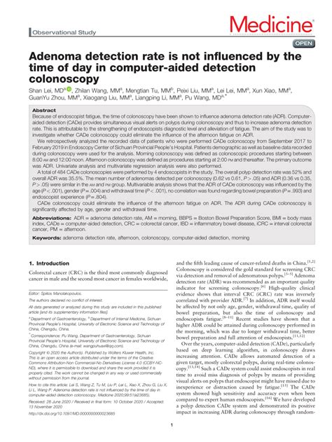 Pdf Adenoma Detection Rate Is Not Influenced By The Time Of Day In Computer Aided Detection