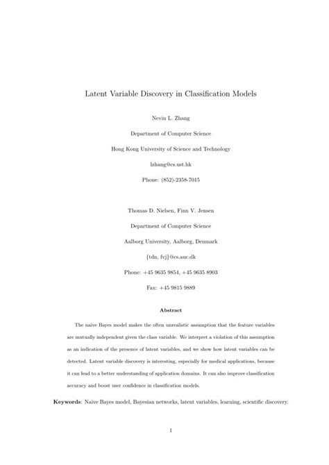 Pdf Latent Variable Discovery In Classification Models Citeseer Dokumentips
