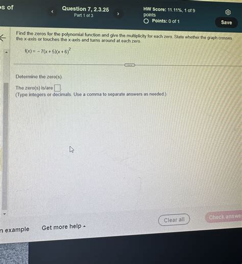 Solved Find The Zeros For The Polynomial Function And Give