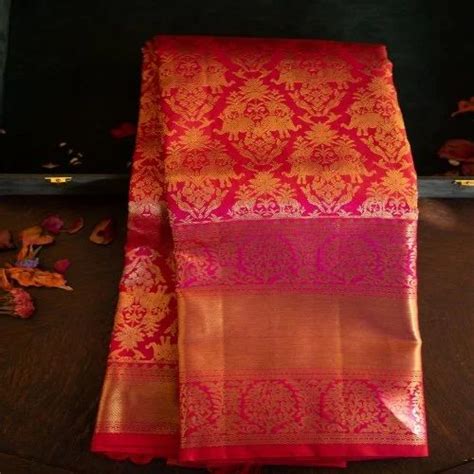 Red Silk 3gram Gold Sarees At ₹ 57000piece In Kanchipuram Id