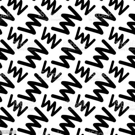 흰색 배경에 검은 색 웨이브 지그재그가있는 벡터 간단한 모노 일러스트레이션 지그재그 모양의 평면 스타일 이음새가 없는 패턴