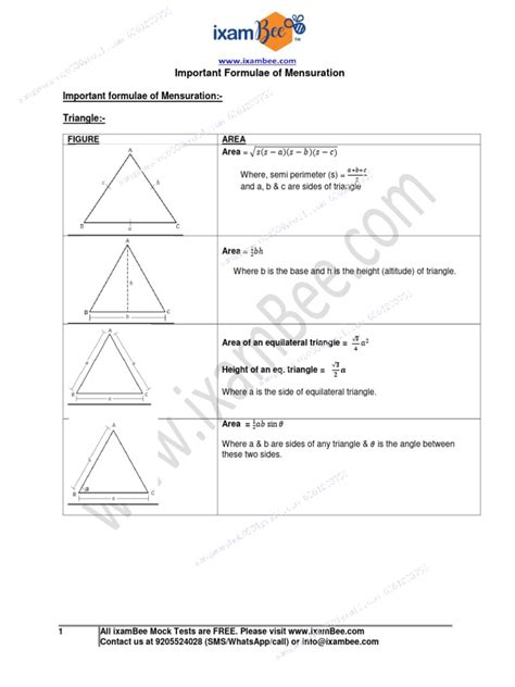 All Mensuration Formulas List Pdf