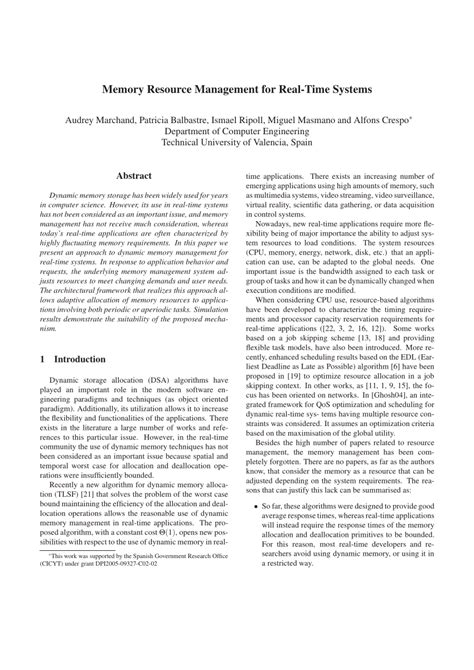 Pdf Memory Resource Management For Real Time Systems