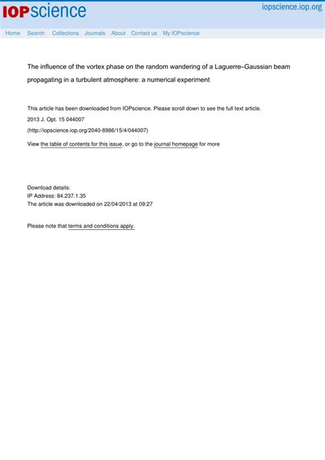 Pdf The Influence Of The Vortex Phase On The Random Wandering Of A Laguerre Gaussian Beam