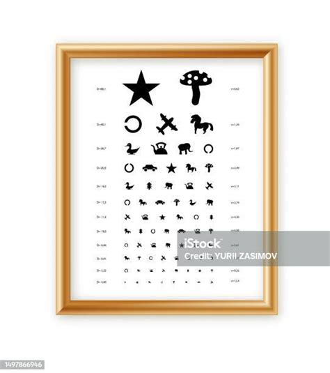 배경에 고립 된 라틴어 문자와 눈 테스트 차트 황금 프레임에 사인이 있는 아트 디자인 의료 포스터 육안 검사를 위한 안과 검사를 위한 개념 그래픽 요소 개선에 대한 스톡