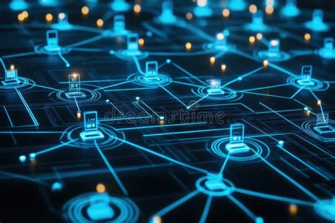 Futuristic Digital Network Technology With Interconnected Devices And Glowing Data Pathways