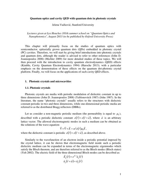 Pdf Quantum Optics And Cavity Qed With Quantum Dots In Photonic Crystals