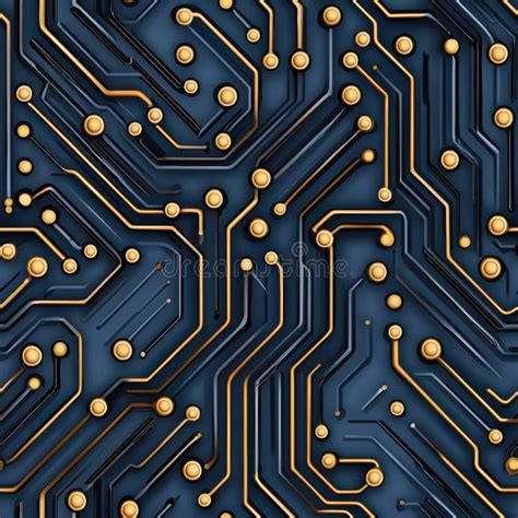 Futuristic Circuitry Pattern With Intricate Lines And Golden Nodes Creating Technological And