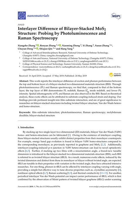 Pdf Interlayer Difference Of Bilayer Stacked Mos2 Structure Probing
