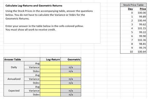 Calculate Log Returns And Geometric Returns Using The