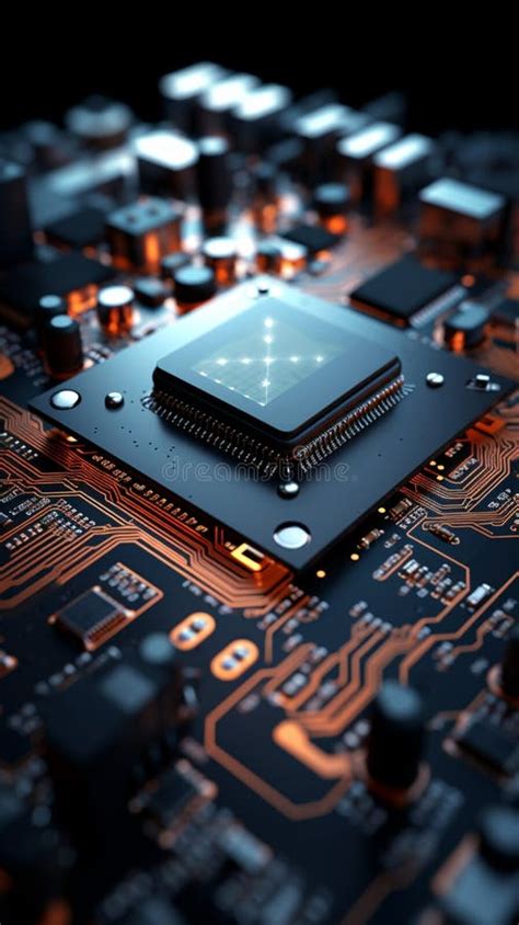 3d Rendered Electronic Circuit Board With Advanced Processor Close Up Stock Illustration